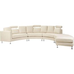 Beliani - Sofa mit Ottomane Beige Polsterbezug 7-Sitzer U-Förmig Halbrund Verstellbare Kopfstützen Wohnlandschaft Ecksofa Modulsofa Modern Wohnzimmer