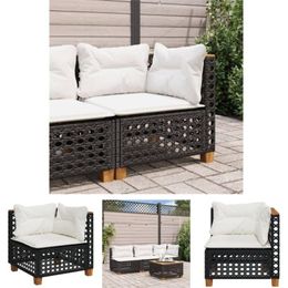 Garten-Ecksofa mit Kissen Schwarz Poly Rattan - Gartensofas - Schwarz - The Living Store