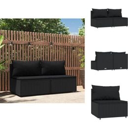 vidaXL Gartensofas - Living Garten-Mittelsofas mit Kissen 2 Stk. Schwarz Poly Rattan - Schwarz