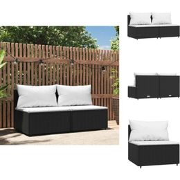 vidaXL Gartensofas - Living Garten-Mittelsofas mit Kissen 2 Stk. Schwarz Poly Rattan - Schwarz