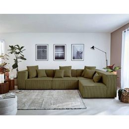 Lisa Design - Colombine – modulares ecksofa rechts – 5-sitzer – aus cord - grün