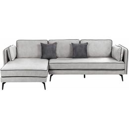 Beliani Ecksofa Hellgrau Samt L-Förmig 3-Sitzer Sofa Rechtsseitig mit Losen Kissen Schwarzen Metallfüßen Modern Wohnzimmer Wohnecke Sitzecke Möbel