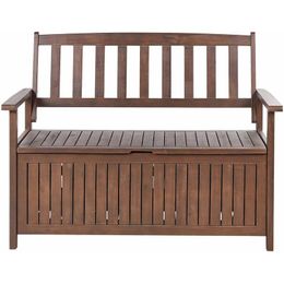 Beliani Gartenbank Dunkelbraun Akazienholz 120 cm mit Armlehnen Stauraum Modern Rustikal Garten Terrasse Wintergarten Ausstattung Sitzmöbel Outdoor