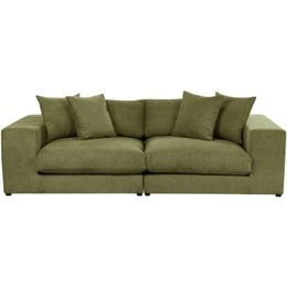 Beliani Sofa Dunkelgrün Stoffbezug 3-Sitzer mit Breiten Armlehnen Dicken Kissen Modern Couch Dreisitzer Wohnzimmer Büro Arbeitszimmer Möbel Sitzmöbel