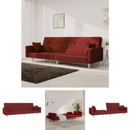 Schlafsofa 2-Sitzer mit 2 Kissen Weinrot Stoff - Sofas - Rot - The Living Store