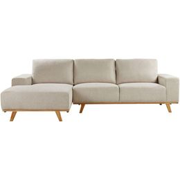 Beliani Ecksofa Beige Samt L-Förmig 3-Sitzer Sofa Rechtsseitig mit Polsterung Gepolstert Holzbeine Stoffsofa Modern Wohnzimmer Wohnecke Sitzecke Möbel