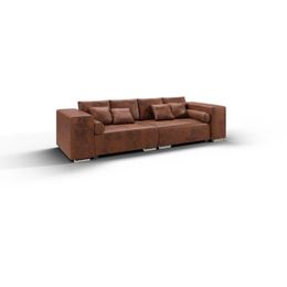 Big Sofa Leonie mit Schlaffunktion, Anthrazit Stoff Vintageoptik