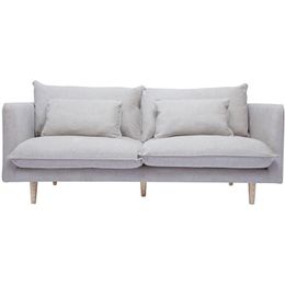 Miliboo Skandinavisches Sofa aus beigem Stoff mit Samteffekt und hellem Holz 3-Sitzer clayton