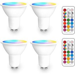 Farbwechselnder GU10 RGB-LED-Strahler, dimmbare RGBW-LED-Leuchtmittel mit Infrarot-Fernbedienung, warmweiße LED-Strahler (2700 K–6500 k) – (4 Stück)