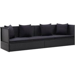 Garten-Sofabett mit Kissen Poly Rattan Schwarz vidaXL