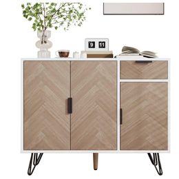 Modernes Aufbewahrungsmöbel, Sideboard in Weiß und Holzoptik mit Schublade und höhenverstellbaren Regalen (90 x 30 x 71,5 cm)