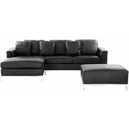 Beliani Ecksofa Schwarz Echtleder L-Förmig Rechtsseitig Modern Ottomane Wohnzimmer