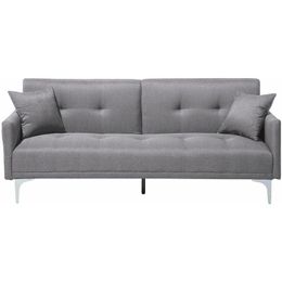 Beliani - 3-Sitzer Schlafsofa Grau Stoffbezug Gesteppt mit Silbernen Metallbeinen 2 Kissen Retro Klappsofa Wohnzimmer Sofa mit Schlaffunktion