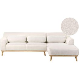 Beliani Ecksofa Weiß Bouclé-Stoffbezug L-förmig 3-Sitzer Sofa mit Chaiselongue Linksseitig Wohnzimmermöbel Modern Wohnzimmer Ausstattung Wohnecke