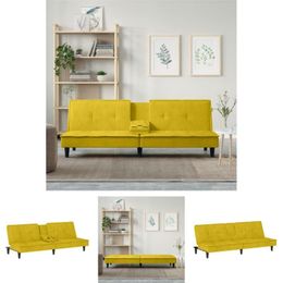 Schlafsofa mit Getränkehaltern Gelb Samt - Sofas - Gelb - The Living Store