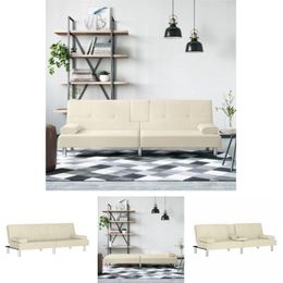 The Living Store Schlafsofa mit Getränkehaltern Creme Kunstleder - Sofas