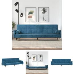 Schlafsofa mit Kissen Blau Samt - Sofas - Blau - The Living Store