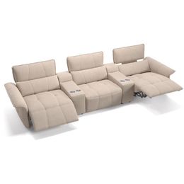 Sofanella - Stoff 3-Sitzer Kinosofa mit zwei Mittelkonsolen adria Creme s: 298 Breite x 101 Tiefe - Creme