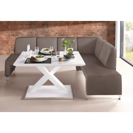 Eckbank exxpo - SOFA FASHION "Intenso, viele Bezugsstoffe Cord, Leder, Struktur 244/157 cm (B/T)", grau (taupe), B:244cm H:91cm T:157cm, NaturLeder, Strukturstoff (Zusammensetzung: Polyester 100%), Luxus-Microfaser (Zusammensetzung: Aufgeflockte 100% Polyester Schicht mit Prägung), Cord (Zusammensetzung: Polyester 100%), Sitzbänke, hohe Bodenfreiheit, frei im Raum stellbar, hoher Sitzkomfort