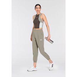 Sporthose adidas Performance "AEROREADY TRAIN ESSENTIALS MINIMAL BRANDING WOVEN HOSE", Damen, Gr. M, N-Gr, grün (silber pebble), Obermaterial: 100% Polyester, clean, sportlich, Hosen