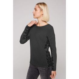 Rundhalspullover SOCCX, Damen, Gr. L, schwarz, Material: 100% Baumwolle, bestickt, casual, lässig geschnitten normal, Rundhals, Langarm eingesetzt Rippstrickbündchen, Pullover, aus Baumwolle