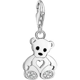 Charm-Einhänger Thomas Sabo "Teddybär mit Herz, 1119-041-14", schwarz-weiß (silberfarben, schwarz, weiß, weiß), Charms, Damen, Silber 925 (Sterlingsilber), mit Zirkonia (synth.)