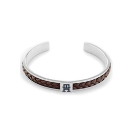 Armreif Tommy Hilfiger "Schmuck Edelstahl Armschmuck Armreif", silber (braun, edelstahlfarben), Armbänder, Herren, Leder-Edelstahl, Leder, Edelstahl