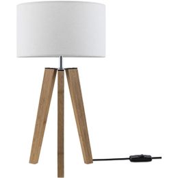 Paco Home Tischleuchte "Canvas uni Color", braun (holzfarben), Ø 28cm H: 53cm, Lampen, Stehlampe Vintage Fuß LED Lampe Wohnzimmer Skandinavischer Stil E27