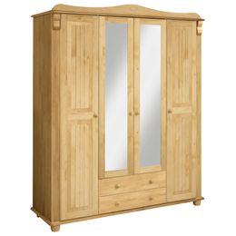 Kleiderschrank Home Affaire "Adele", beige (natur), B:169cm H:191cm T:53,5cm, Massivholz, Schränke, aus massiver Kiefer,Spiegel beim 4-und 5-trg.Schrank, Innenausstattung