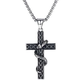 Kette mit Anhänger Firetti "Schmuck Geschenk, Cross Snake", schwarz (edelstahlfarben, schwarz, vintage), Halsketten, Herren, Edelstahl, L: 55cm B: 3mm, B:3mm