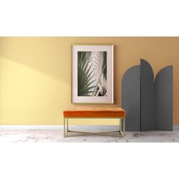 Sitzbank Kayoom "Diaz 125, Edler Touch durch goldenes Gestell,Bietet mehrere Sitzplätze", orange (orange, gold), B:90cm H:40cm T:40cm, Bezug:Polyester (Samt) Korpus:MDF, Sperrholz Gestell:Eisen, Sitzbänke, samtweich, gesteppt, mit Zierknöpfen, Hochwertiger Samtbezug