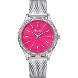 Quarzuhr, silber (silberfarben, fuchsia), ANISTON JEWELRY & WATCHES, Armbanduhren, Damen, Armbanduhr, Damenuhr, Schmucksteine, neue Kollektion