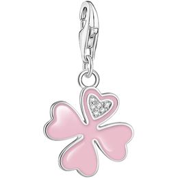 Charm-Einhänger Thomas Sabo "Kleeblatt Silber, 2022-041-9", weiß (silberfarben, rosa, weiß, weiß), Charms, Damen, Silber 925 (Sterlingsilber), mit Zirkonia (synth.)