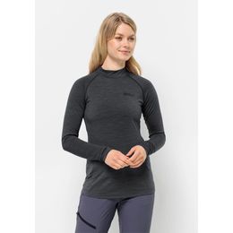 Langarmshirt Jack Wolfskin "KAMMWEG L/S W", Damen, Gr. XS (34), grau (phantom), OBERSTOFF 50% WOLLE (MERINO), 50% POLYESTER, Langarm, Shirts