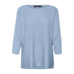 Véro Moda 3/4 Arm-Pullover VERO MODA "VMNORA 3/4 BOATNECK BLOUSE NOOS", Damen, Gr. XL (42), blau (cashmere blau), Rippstrick, Obermaterial: 63% Polyester, 34% Viskose, 3% Wolle, unifarben, modisch, U-Boot-Ausschnitt, Pullover