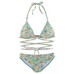 Triangel-Bikini Buffalo, Damen, Gr. 32, Cup A/B, grün (grün, print), Obermaterial: 84% Polyamid, 16% Elasthan. Futter: 92% Polyester, 8% Elasthan, Bikini-Sets, mit modischem Bindeband