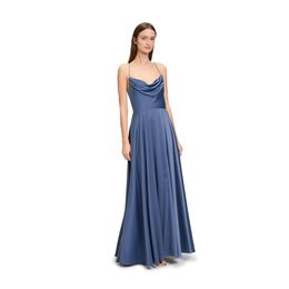 Abendkleid Vera Mont "Vera Mont Abendkleid mit Wasserfallausschnitt", Damen, Gr. 34, Normalgrößen, blau (blau stone), Satin, Obermaterial: 97% Polyester, 3% Elasthan. Futter: 100% Polyester., elegant, figurumspielend lang, Wasserfallausschnitt, ohne Ärmel, Kleider, Material