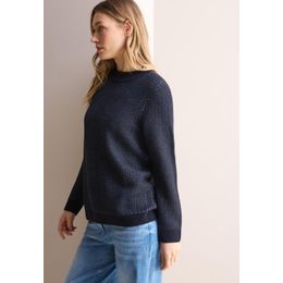 Stehkragenpullover Cecil, Damen, Gr. L (42), blau (universal blau), Strick, Obermaterial: 60% Polyacryl, 40% Baumwolle, Strukturmuster, casual, regular fit taillenbedeckt, Langarm Rippbündchen, Pullover, mit Struktur