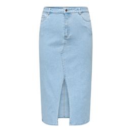 Jeansrock Only CARMAKOMA "CARSIRI FRONT SLIT SKIRT DNM GUA NOOS", Damen, Gr. 46, blau (light blau denim), Denim/Jeans, Obermaterial: 74% Baumwolle, 25% Polyester, 1% Elasthan, unifarben, modisch, wadenlang, Röcke