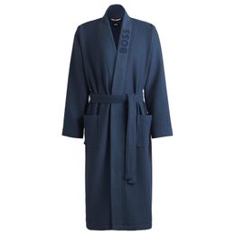 Morgenmantel BOSS "Waffle Kimono" Gr. L, medium blau 425, L, Obermaterial: 70% Baumwolle, 30% Viskose, Hausmäntel, mit großem BOSS Logo aus Velours