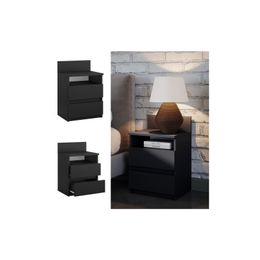 VICCO Nachttisch Monty, 39,6 x 59,1 cm, Schwarz, Nachtschrank mit 2 Schubf&auml;cher