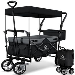 Kesser&reg; Bollerwagen faltbar GT9000 Handwagen mit Dach Transportwagen max. belastbar bis 150kg mit Hartgummi-R&auml;der & Feststellbremsen (Vorne & Hinten) Inkl. Abdeckung, Wetter & Sichtschutz
