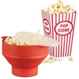 Relaxdays - 49 tlg. Popcorn Set, Popcorn Maker Silikon rot, Popcorntüten, Zubereitung in der Mikrowelle, Popcorn Popper BPA-frei