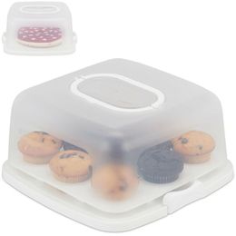 Kuchenbox, eckig, tragbar, Kuchen & Muffins, spülmaschinenfest, Partybutler, 16x34x32,5 cm, weiß/transparent - Relaxdays