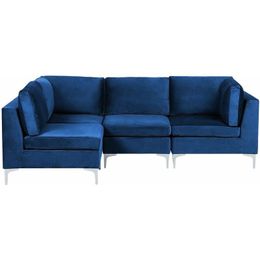 Beliani Modulares Ecksofa rechtsseitig Blau Polsterbezug aus Samtstoff 4-Sitzer mit Metallgestell Silber Wohnzimmer Salon Möbel