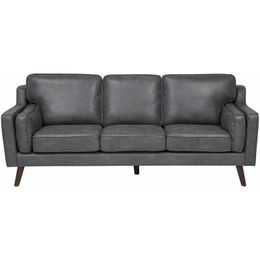 Beliani Sofa Grau Polsterbezug Lederoptik 3-Sitzer Retro Wohnzimmer