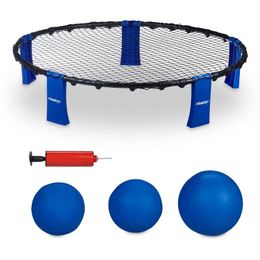 Relaxdays - Roundnet Set, Netz, 3 Bälle, Ballpumpe & Tragetasche, Outdoor Ballspiel, Strand, Garten, Park, schwarz/blau