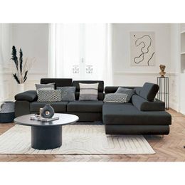 Bestmobilier - Pablo – ecksofa mit schlaffunktion – mit bettkasten – verstellbare kopfstützen – aus velours – 5-sitzer – rechts - dunkelgrau