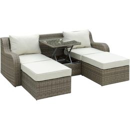 Outsunny - 3-tlg. Polyrattan Gartenmöbel Set Gartengarnitur Garten-Set Sitzgruppe Loungeset Loungemöbel mit Beistelltisch Kissen Aluminium