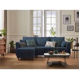 Saphir– 4-sitzer ecksofa beidseitig montierbar – mit schlaffunktion – mit bettkasten – aus stoff - blau